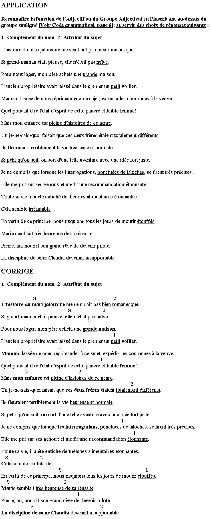 Fonctions De Ladjectif Ou Du Groupe Adjectival Une Application